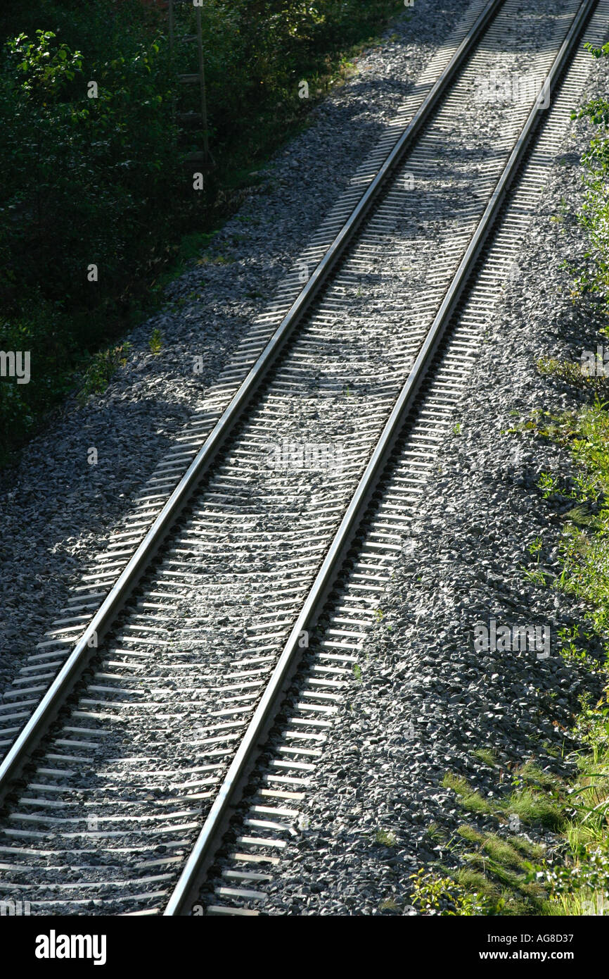 Overhead view of railroad tracks using concrete sleepers , Finland ...