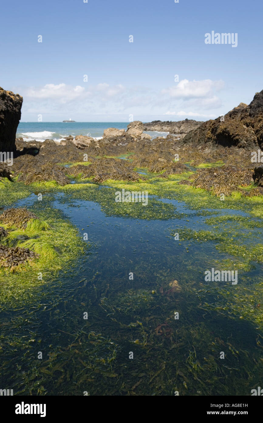 Rock pool at low tide on Heritage coast and AONB Area of Outstanding ...