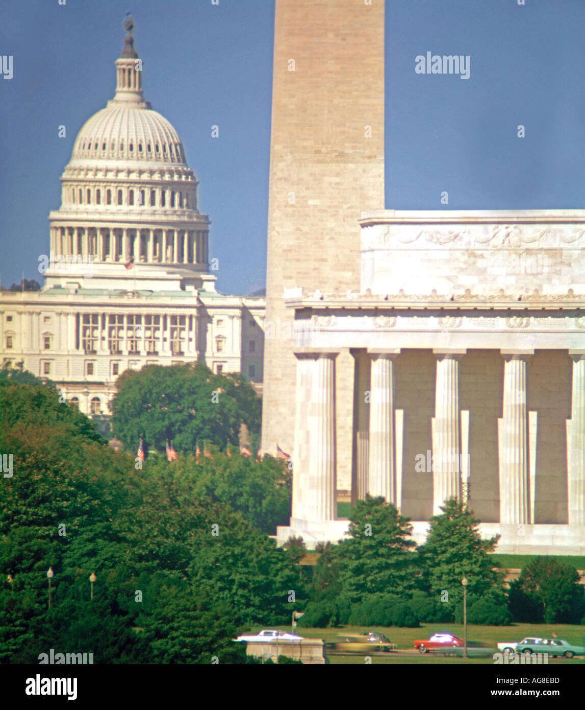 Lincoln Memorial Washington Monument US Capitol in Washington DC USA ...