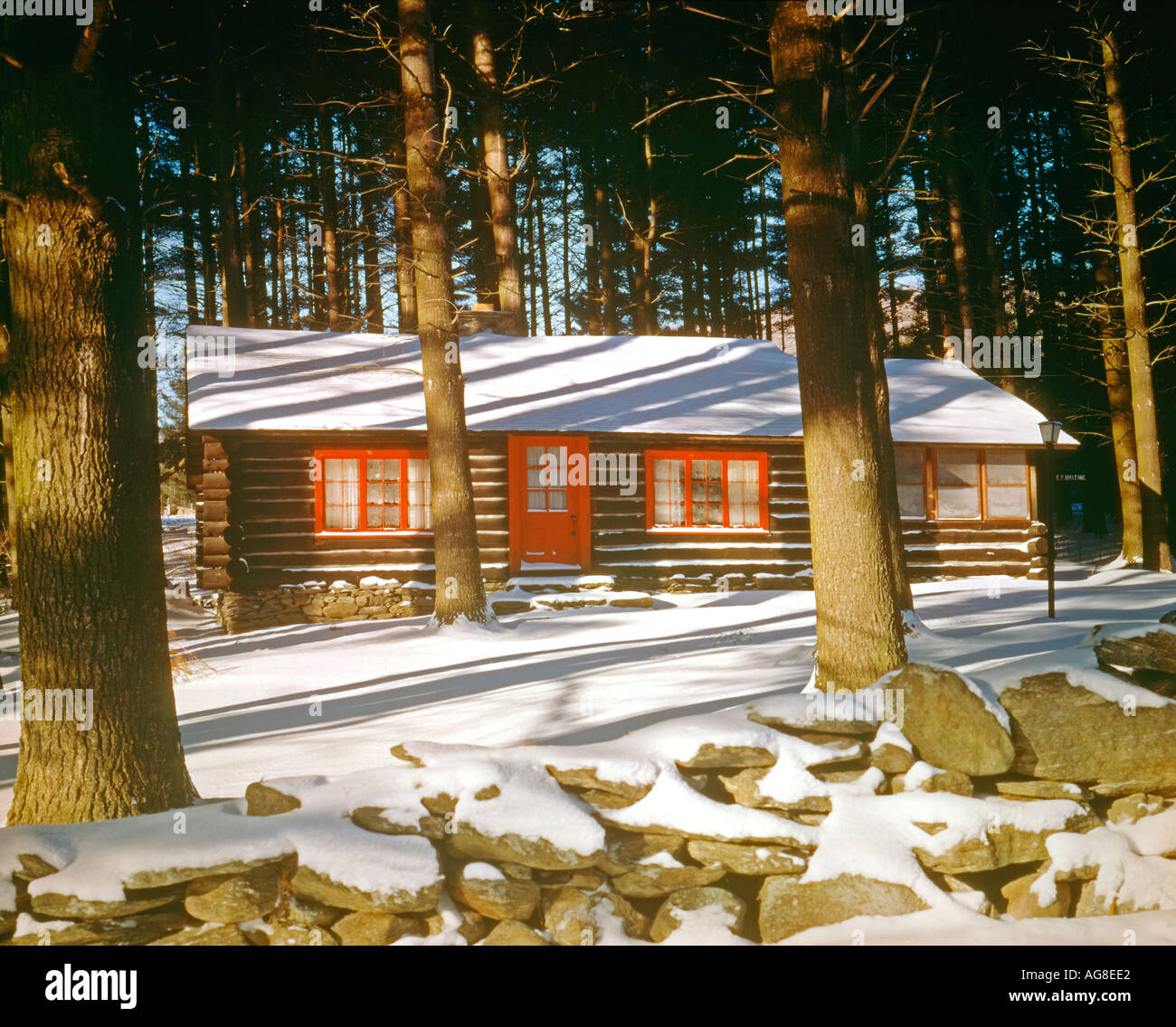 rustic log cabin during winter in New England Stock Photo - Alamy