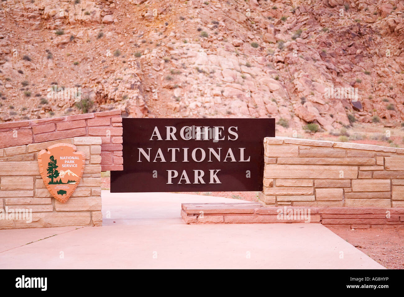 Entrance sign arches national park hi-res stock photography and images ...