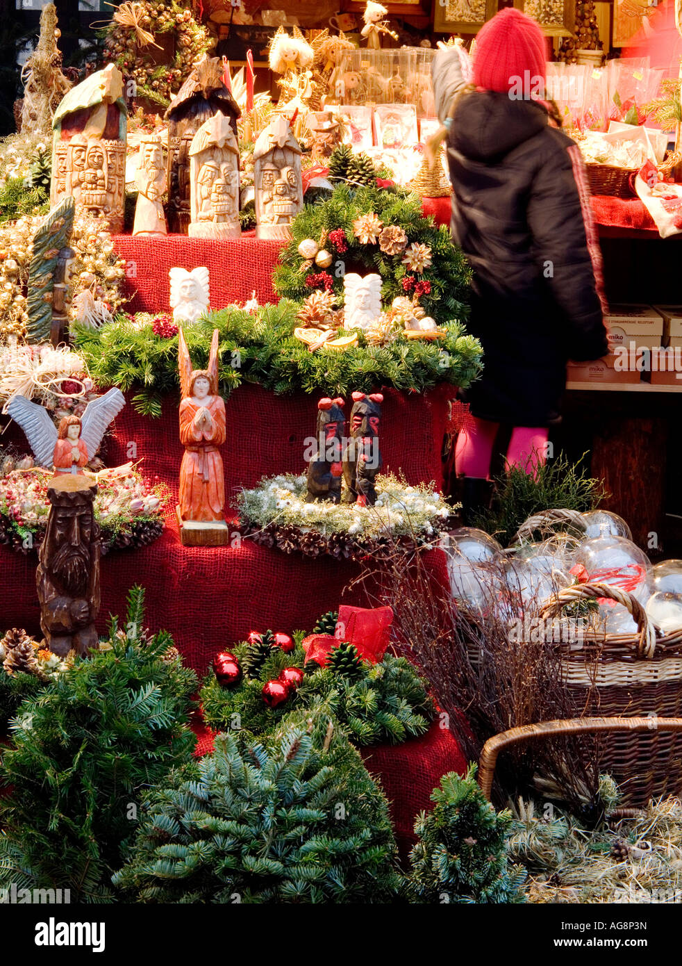 Stall Display Of Wooden Christmas Decorations High Resolution Stock ...