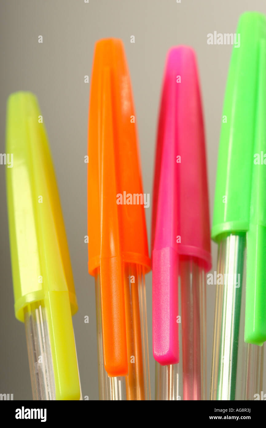 Colourful pen lid tops Stock Photo - Alamy