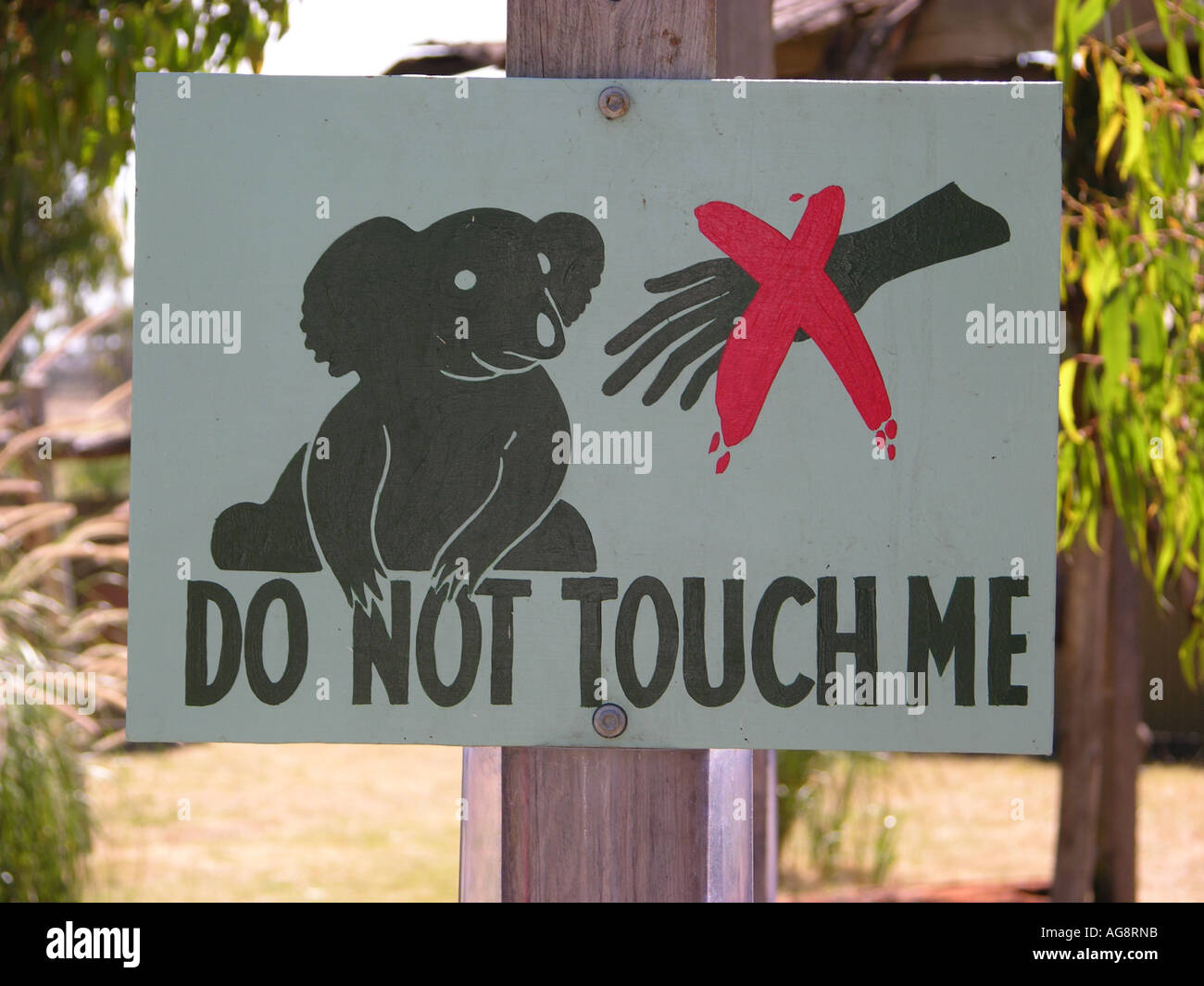 Sign Do not touch me showing a Koala bear in Victoria, Australia Stock ...