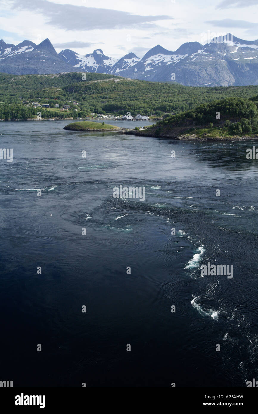 Whirlpools at Saltstraumen tidal current, near Bodø, Norway Stock Photo ...