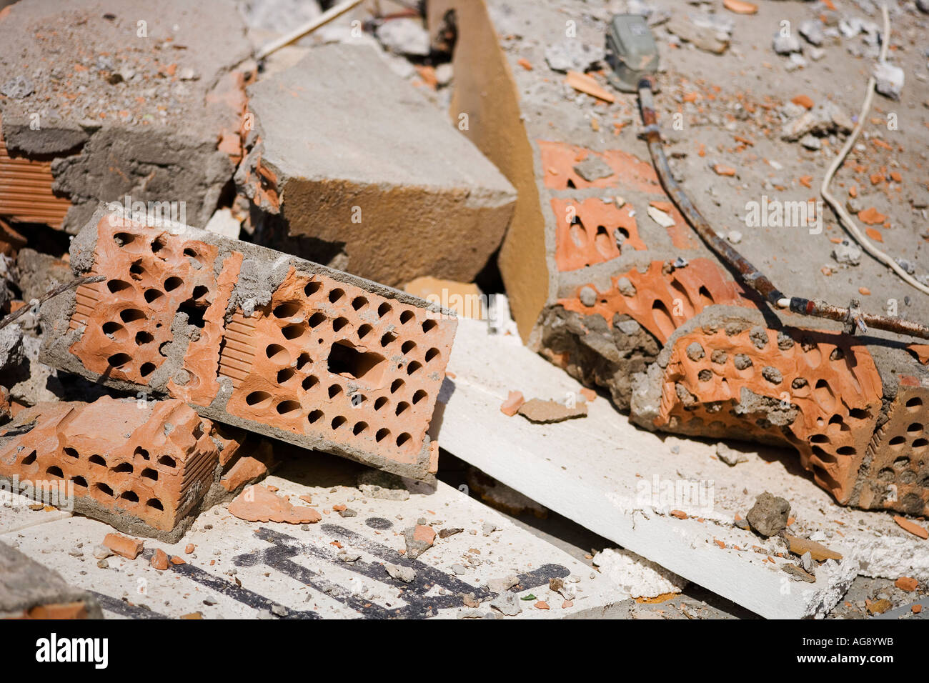 brick wall cracked during the demolition of an old building Stock Photo ...