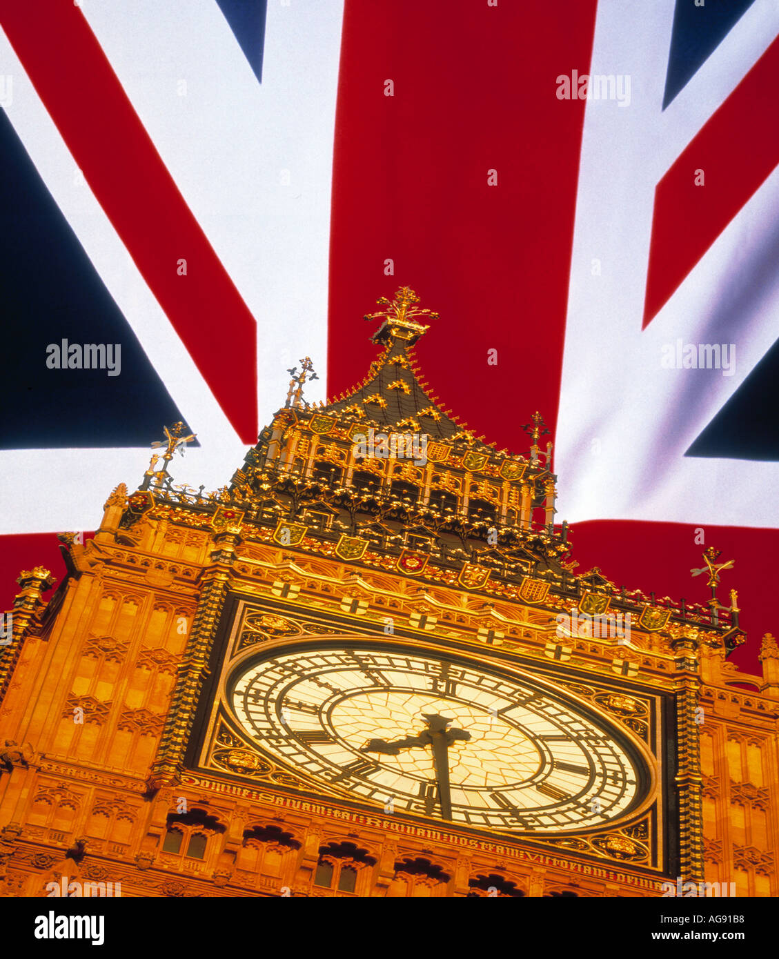 Clock Face & Union Jack Stock Photo - Alamy