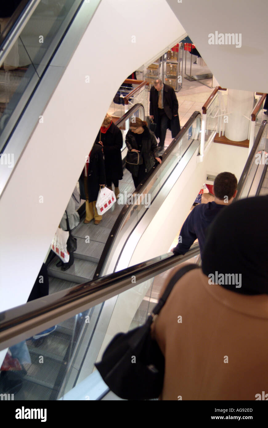 London Escalator in Debenhams store interior in Oxford Street at ...