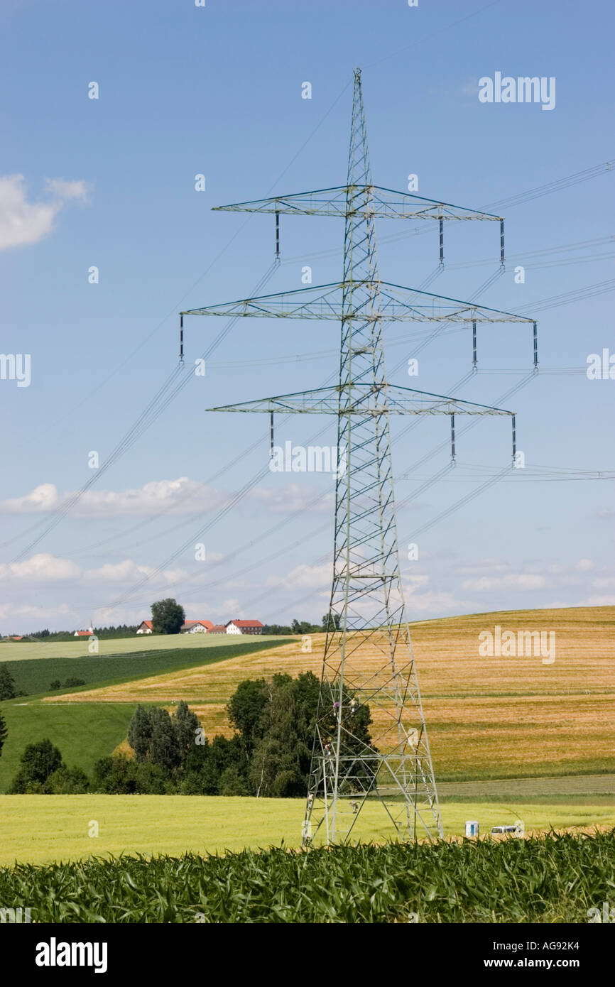 power supply line across fields Stock Photo - Alamy