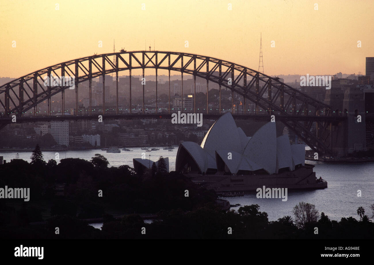 opera house and harbour bridge at evening city of sydney australia ...