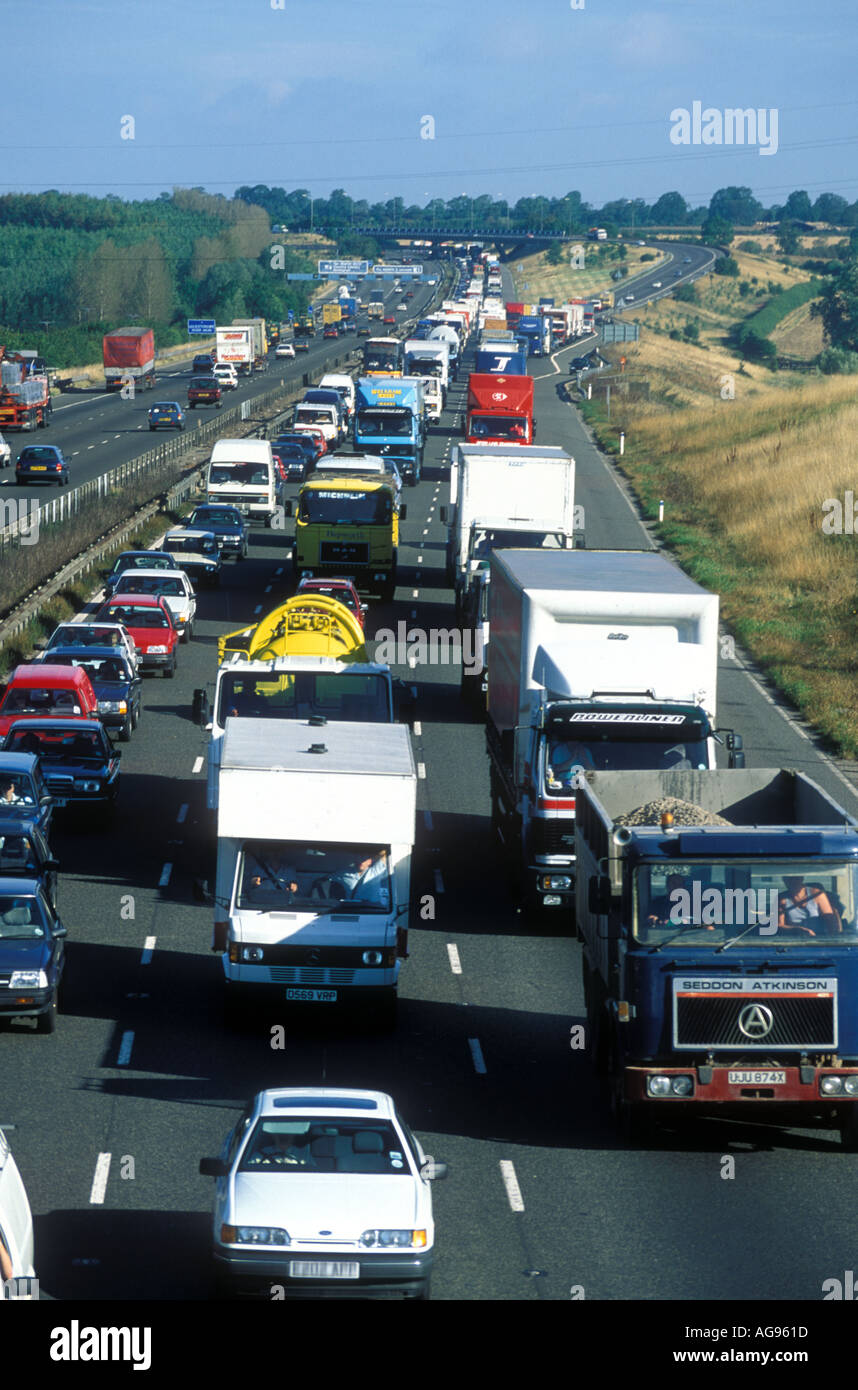 Traffic jam M1 motorway Northamptonshire England Stock Photo - Alamy