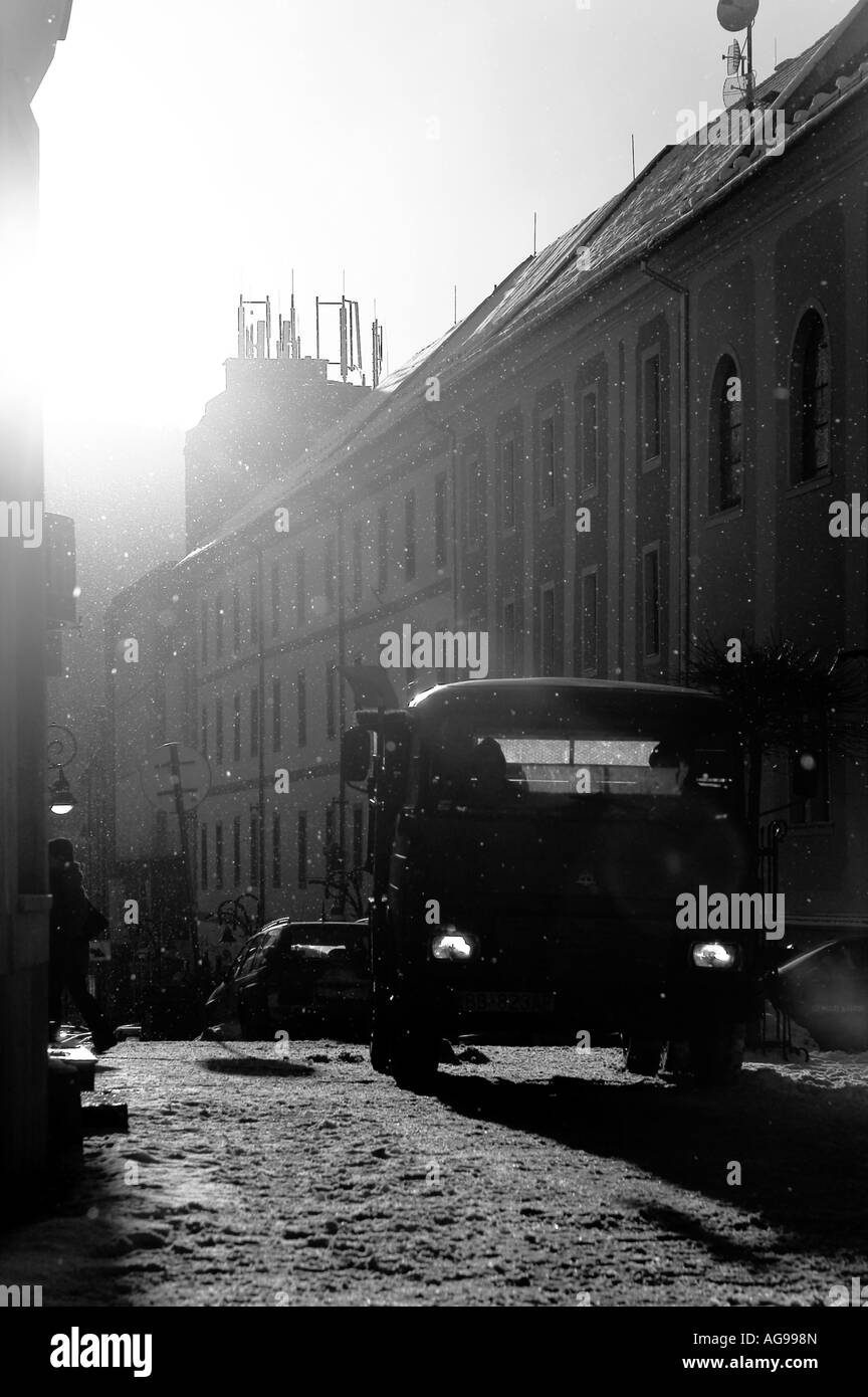 Lorry in winter Black and White Stock Photos & Images - Alamy