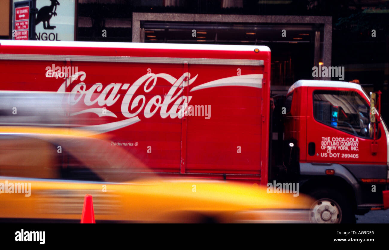 Coca Cola Lorry and New York Taxi Stock Photo - Alamy