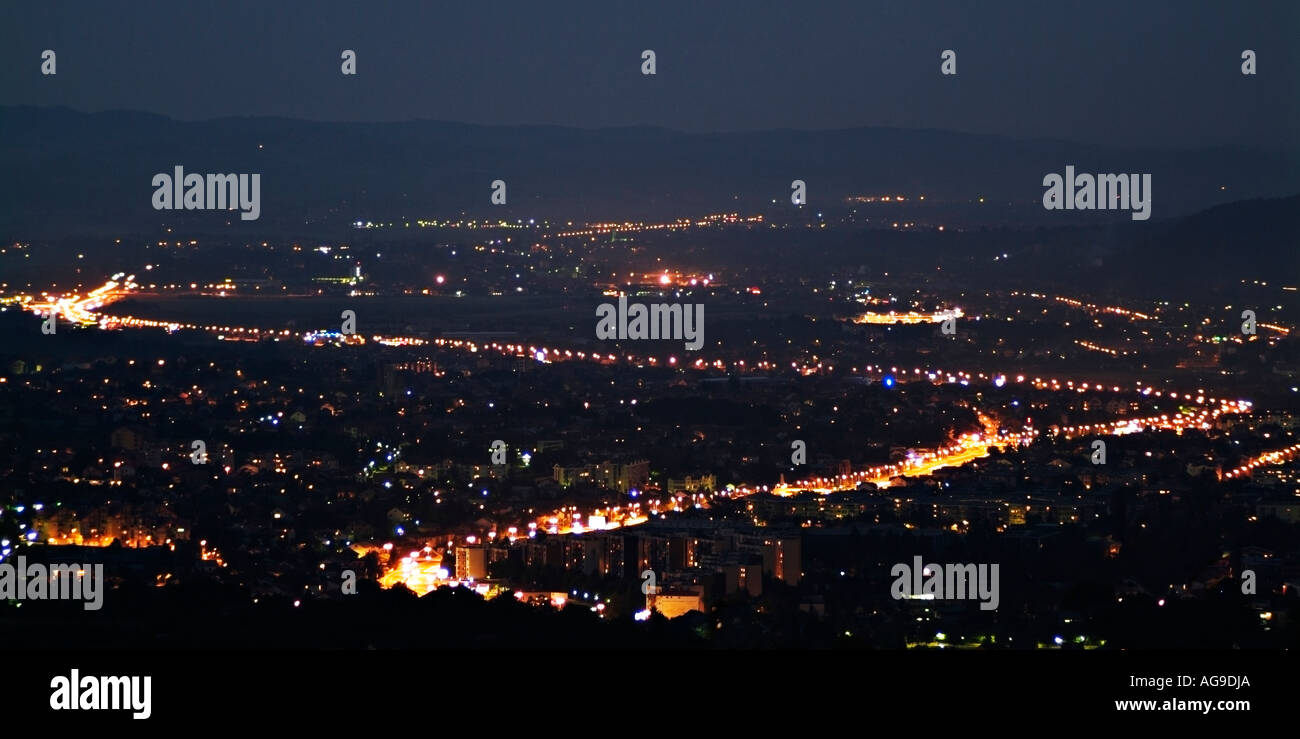 Street Lights on a Highway Create an S Shape through an Urban Area at ...