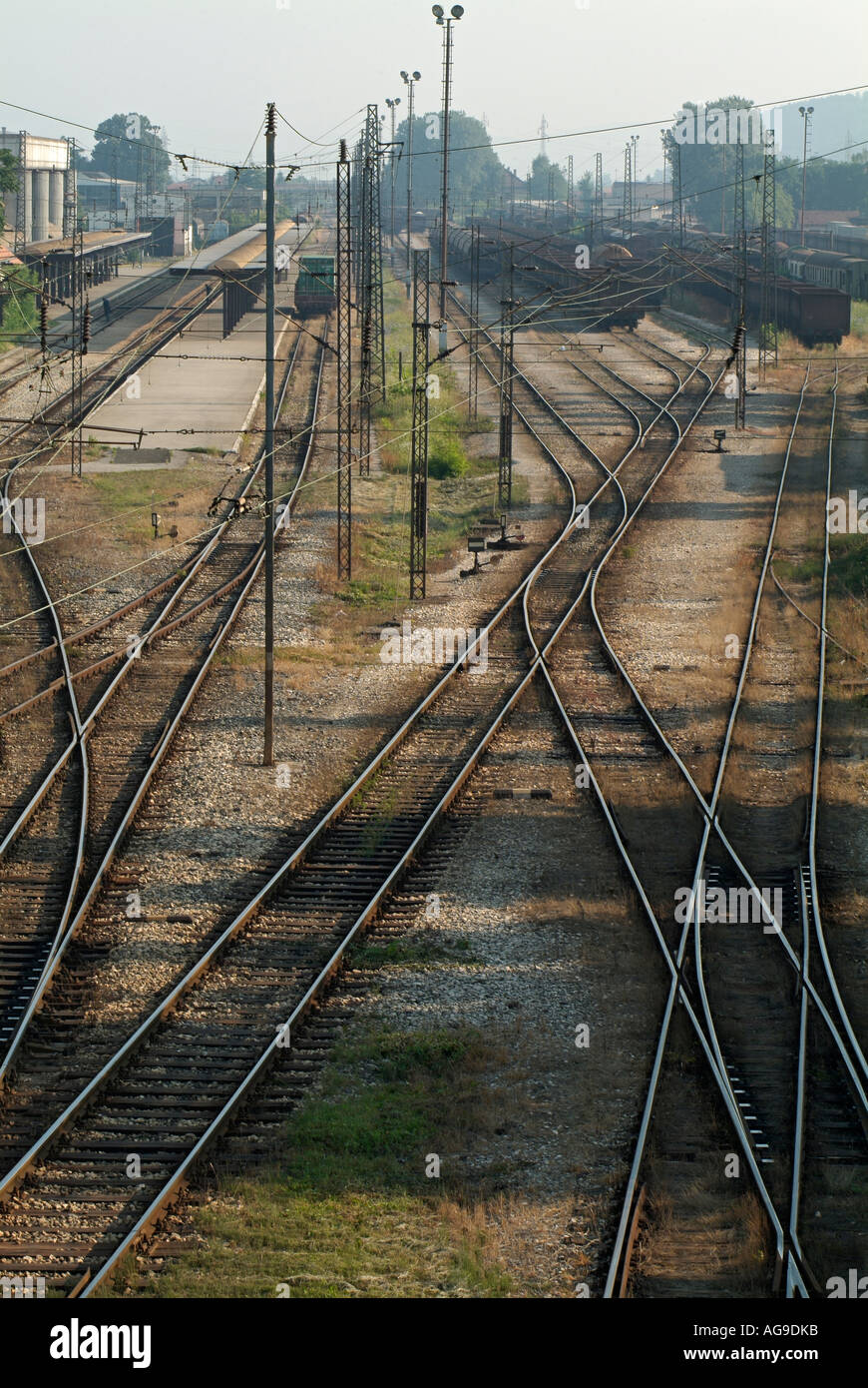 Railway Tracks Leading Into a Train Station and Freight Yard Stock ...