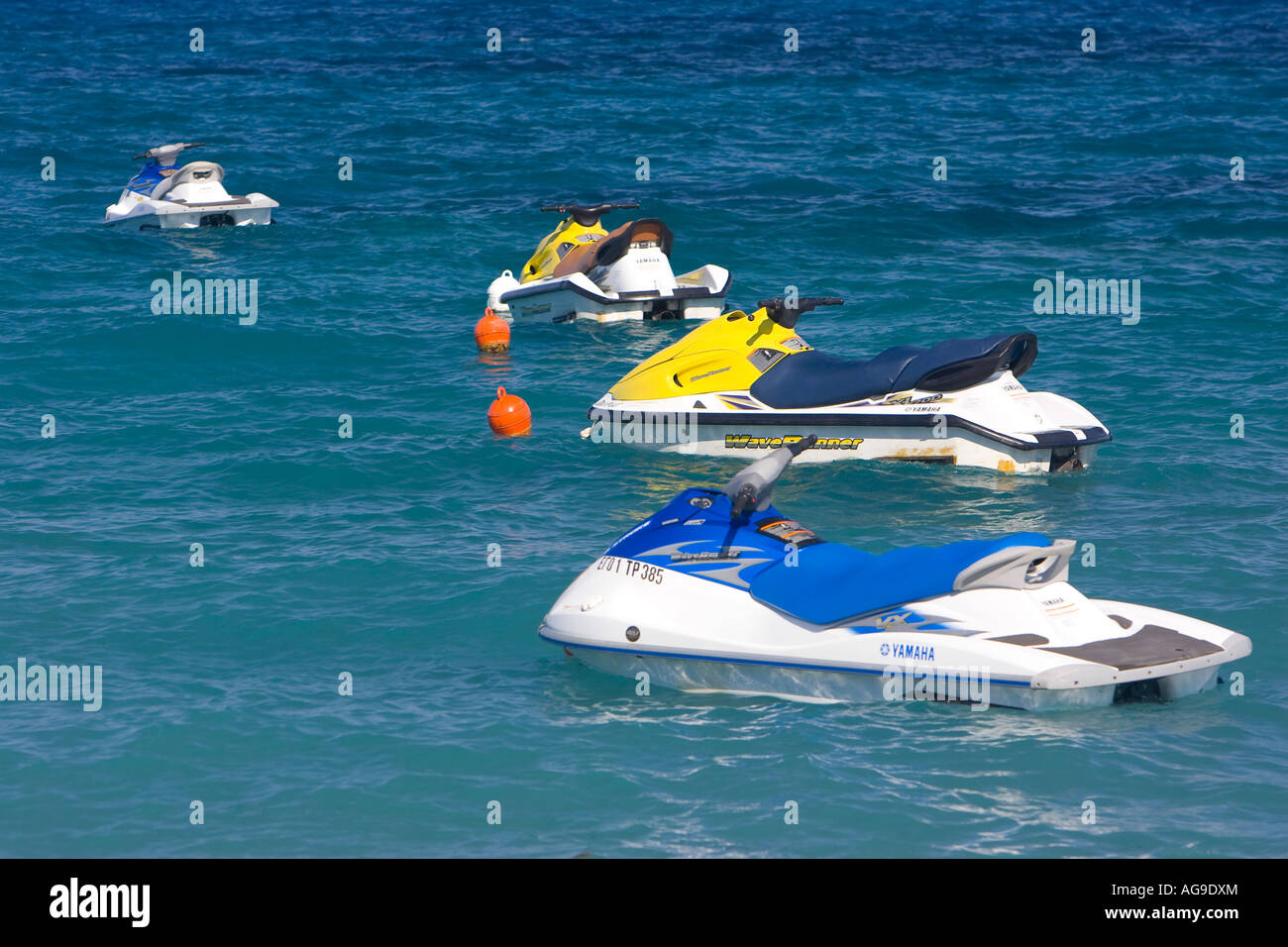 Four Jet ski's on the Greek island of Rhodes Stock Photo - Alamy