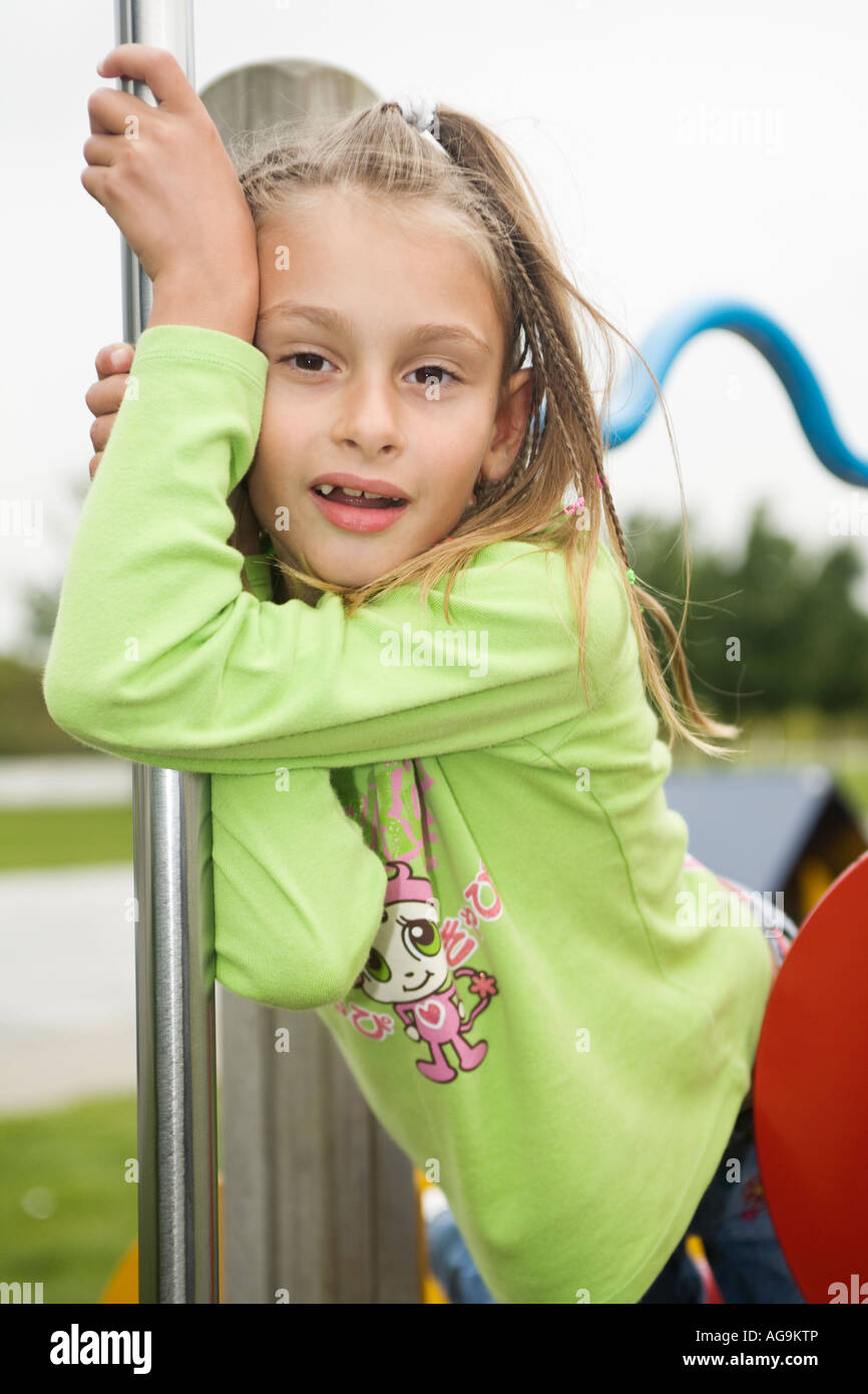 Beautiful blonde child at the playground Stock Photo - Alamy
