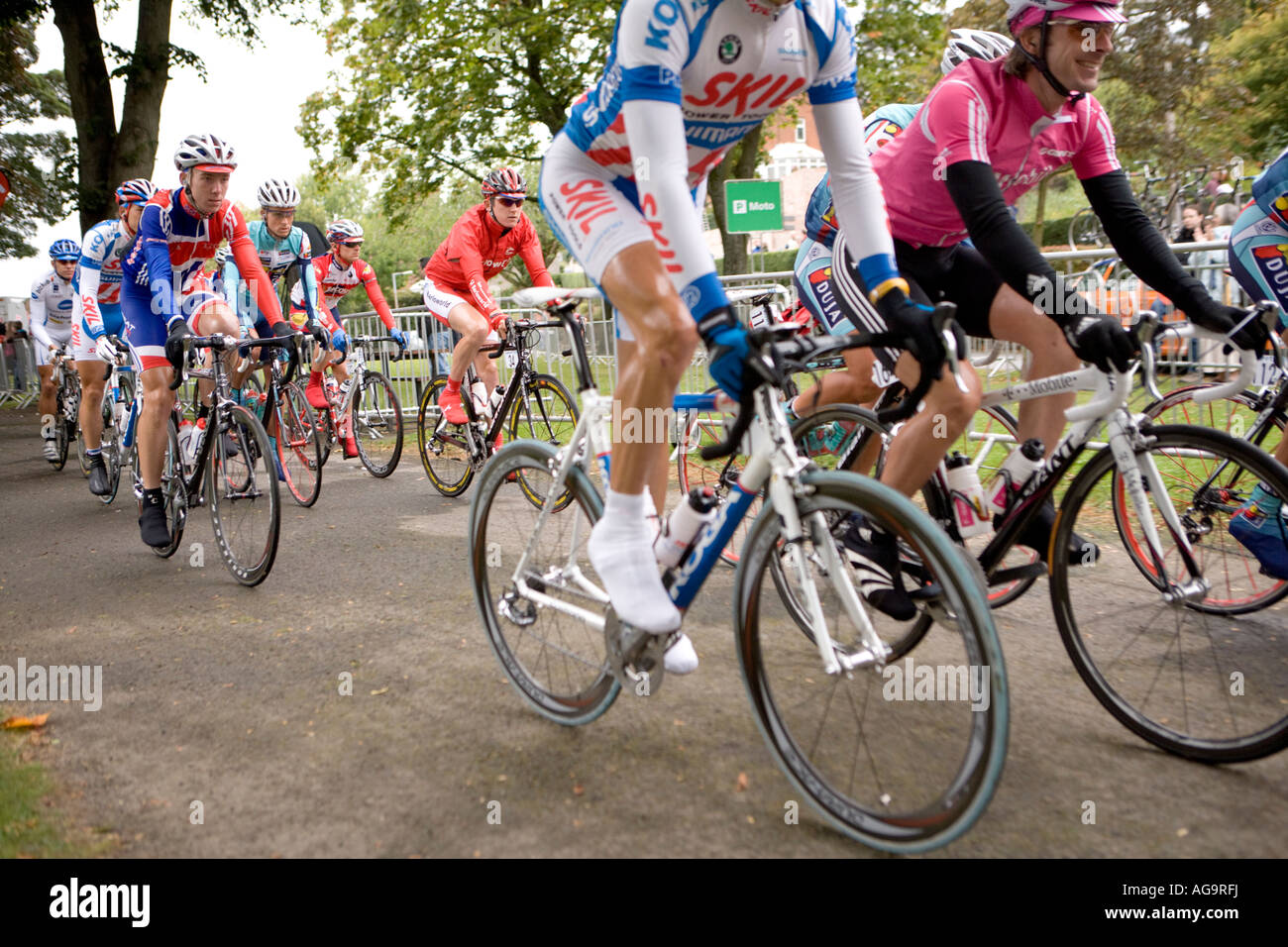 Final stage of the Tour of Britain cycle race cyclists cycling past at ...