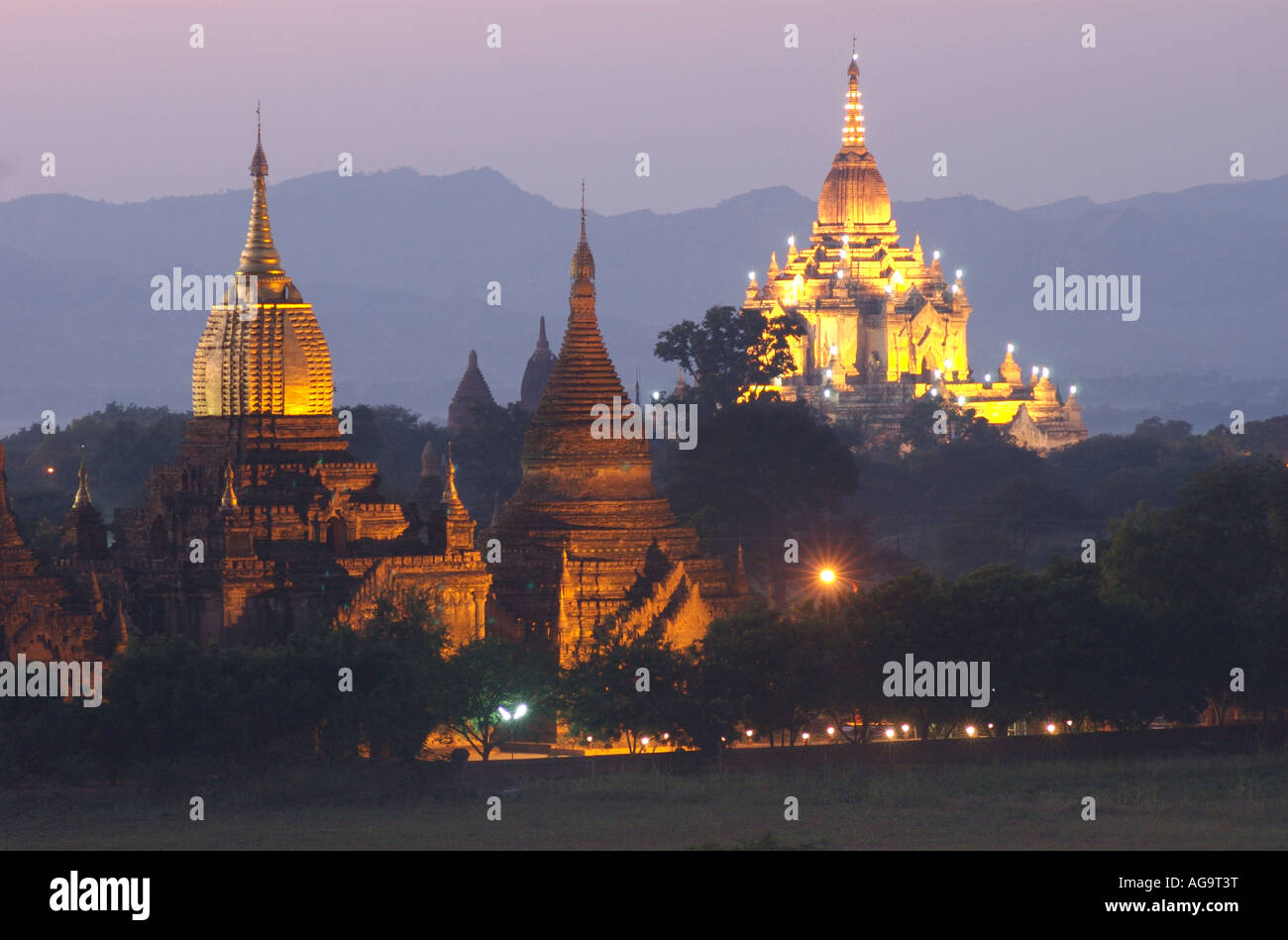 The temples of Bagan at night in Myanmar formerly Burma Stock Photo - Alamy