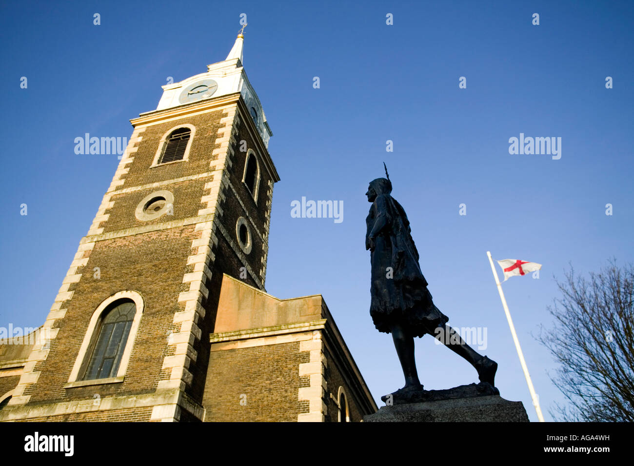 Statue of Pocahontas in churchyard of St Georges Gravesend Kent UK 2007 ...