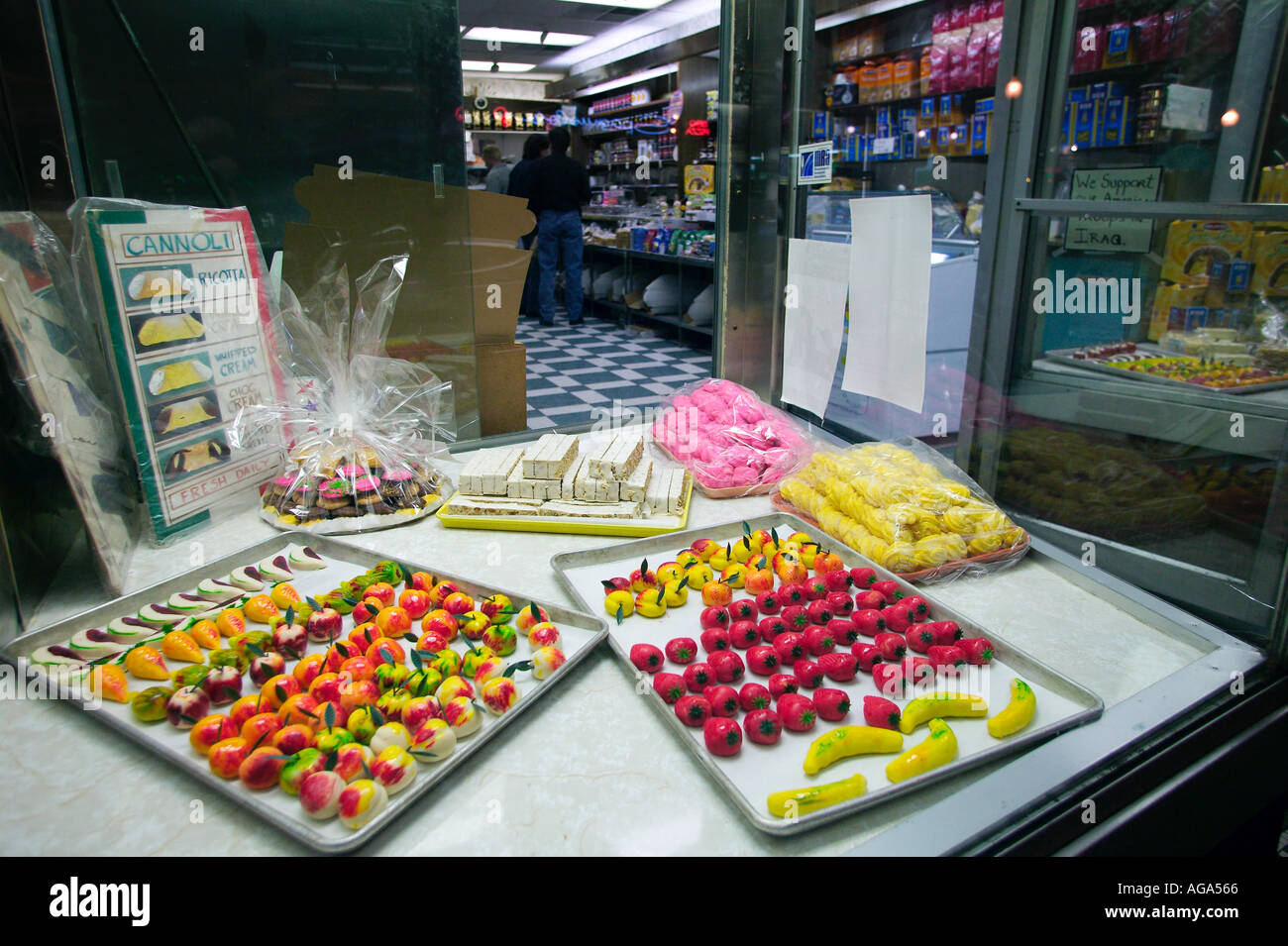 Marzipan sweets in window of Modern Bakery on Hanover Street in the ...