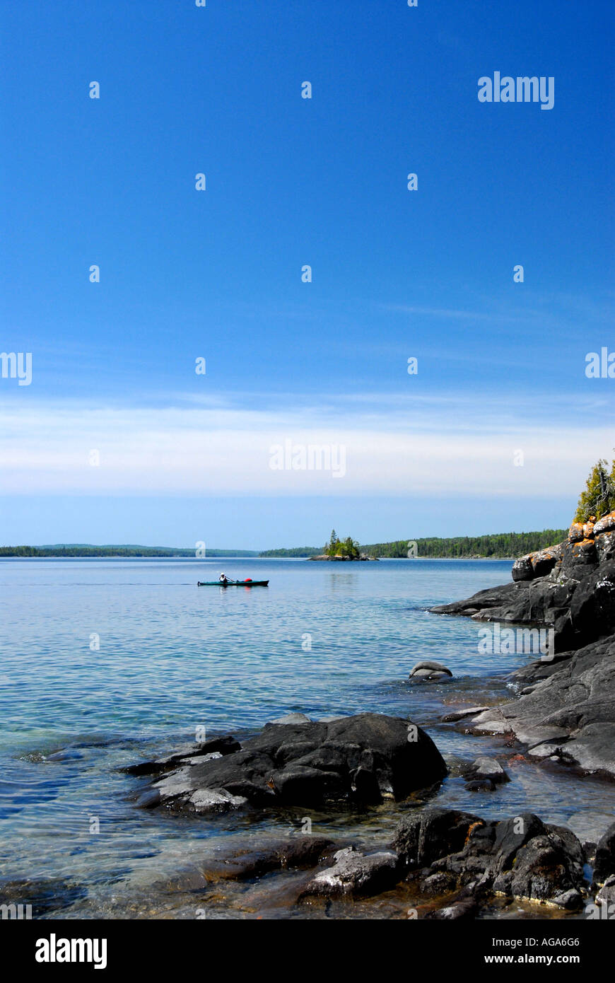 Michigan Isle Royale National Park Great Lakes Kayaking rocky shoreline ...