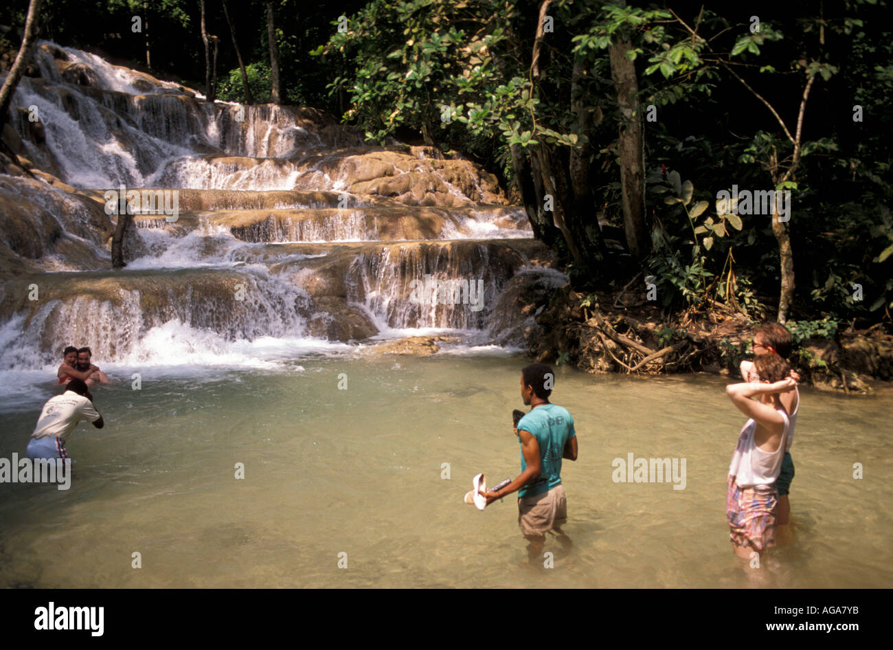 Jamaica Dunn's River Falls Ocho Rios Jamaican landmark Stock Photo - Alamy