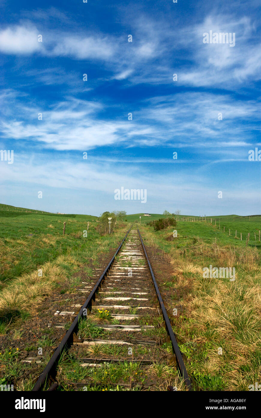 Disused railway tracks in the countryside. Cantal. Auvergne.France ...
