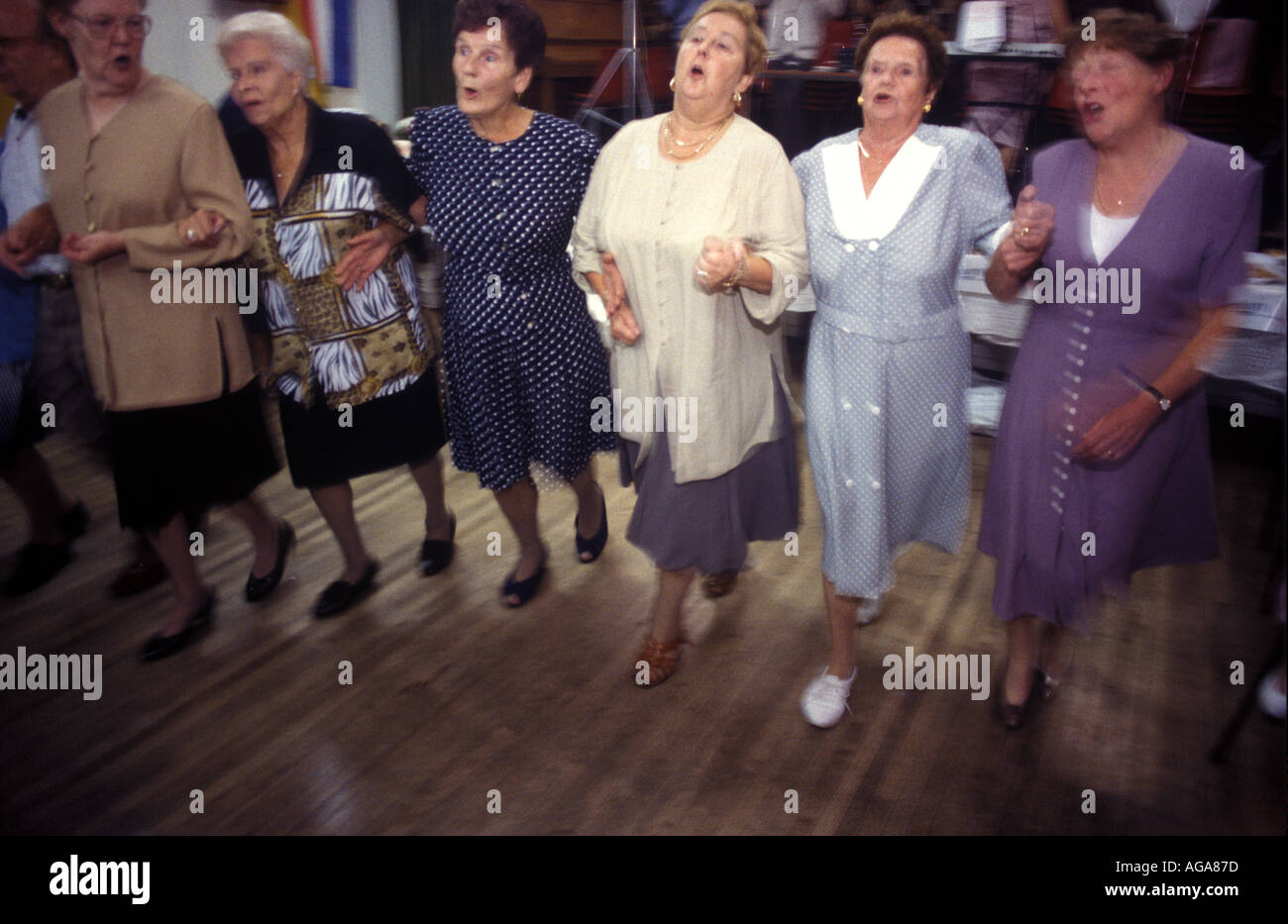 Elderly senior citizens dancing at an 80th birthday party, Hoxton ...