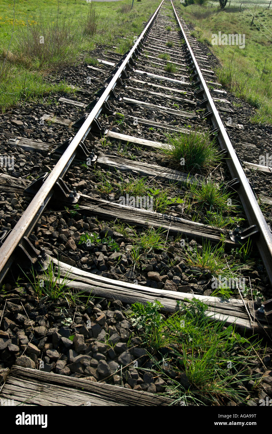 Disused railway tracks in the countryside. Auvergne.France Stock Photo ...
