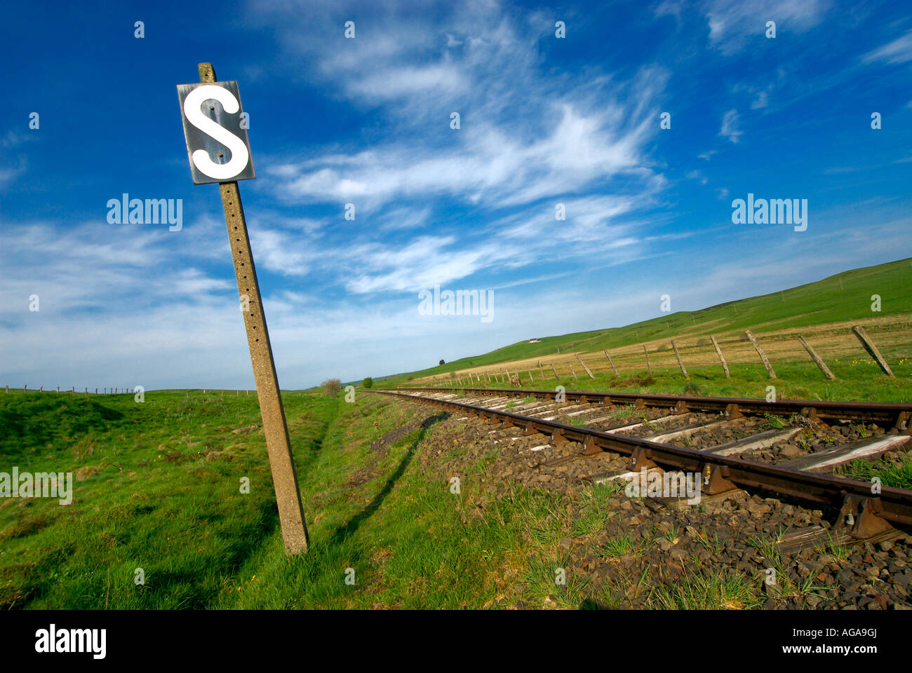 Disused railway tracks in the countryside. Auvergne.France Stock Photo ...