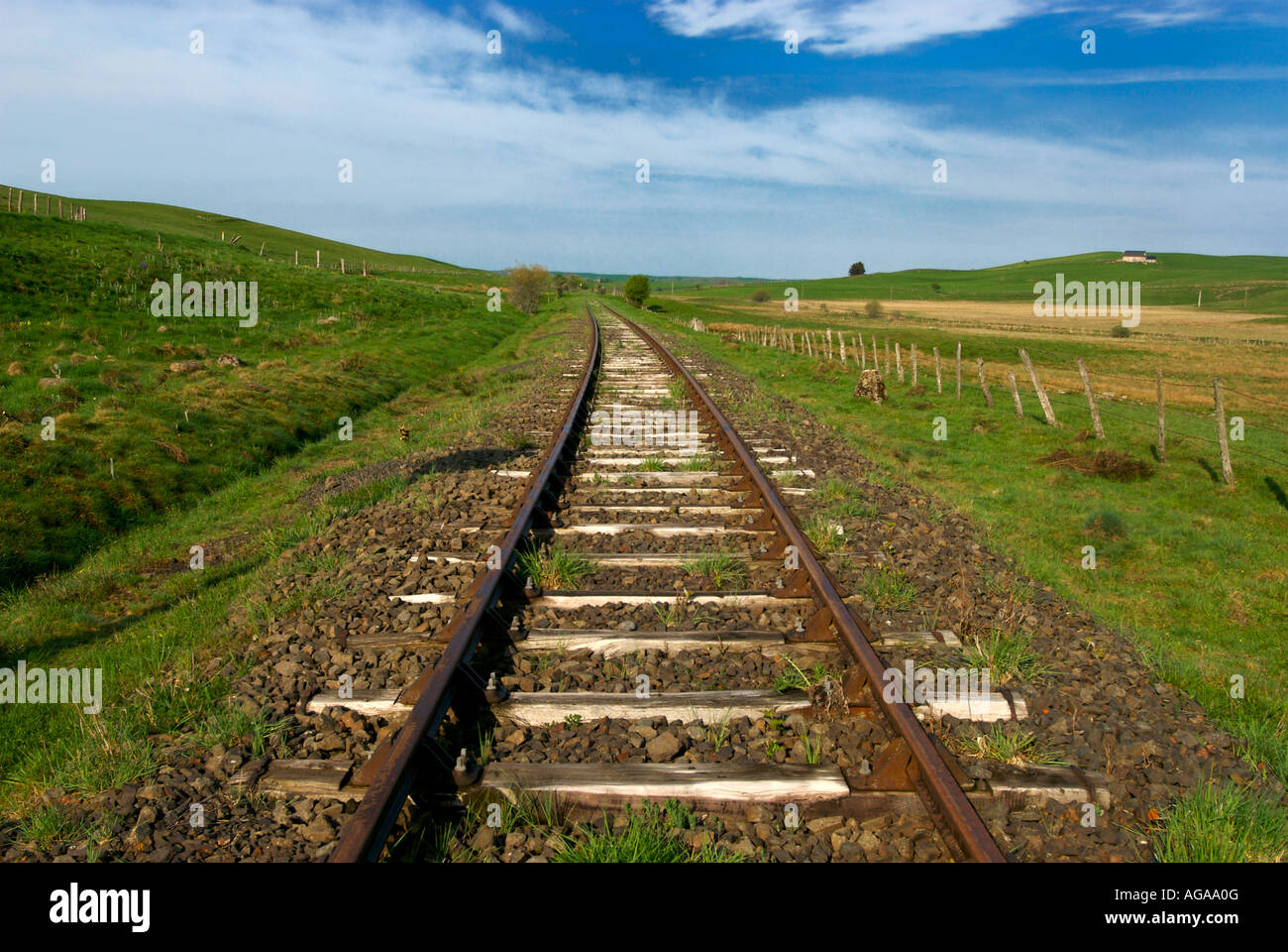 Disused railway tracks in the countryside. Cantal. Auvergne.France ...