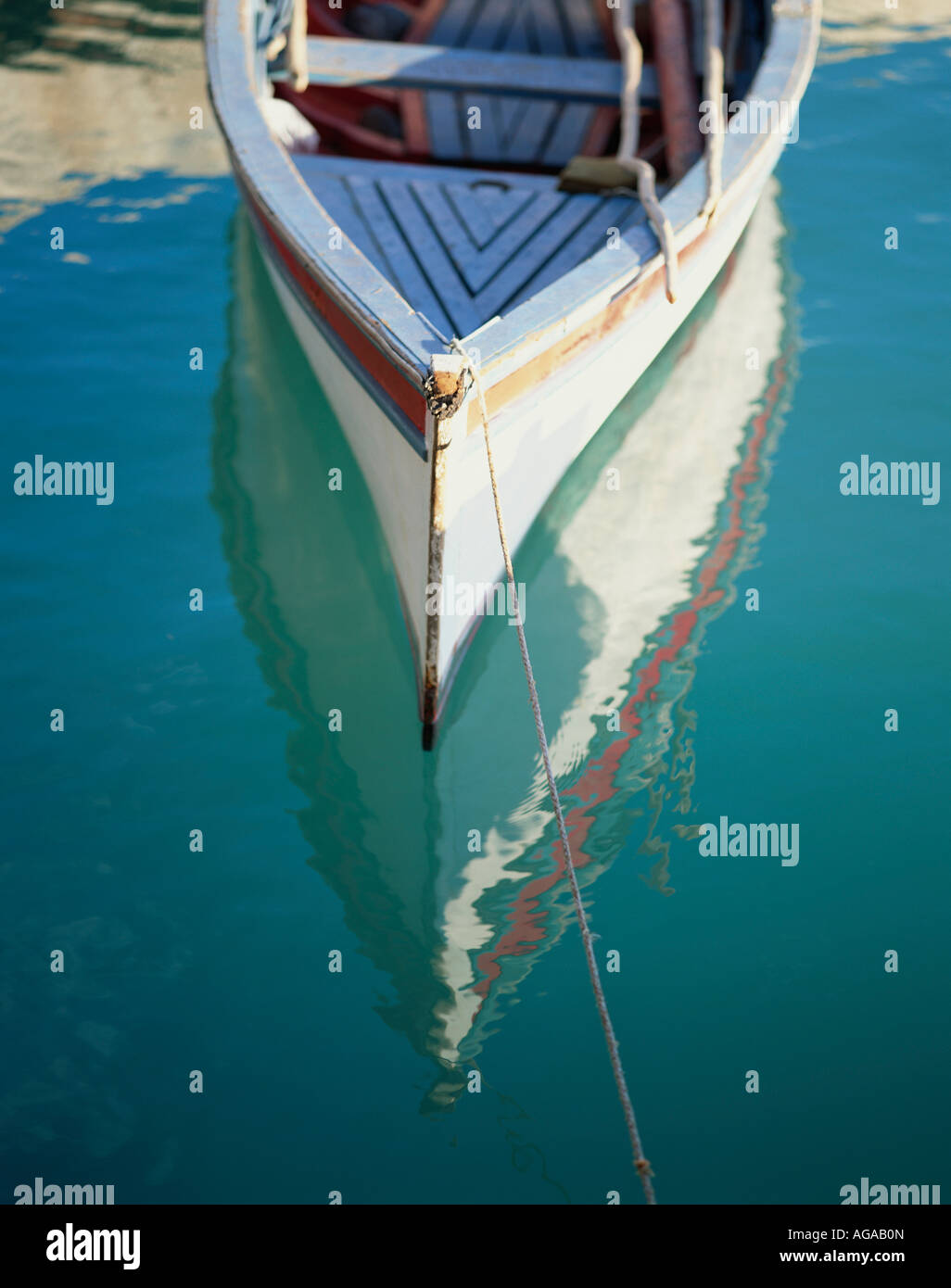 Reflections of a moored rowing boat, Mauritius, Indian Ocean Stock ...