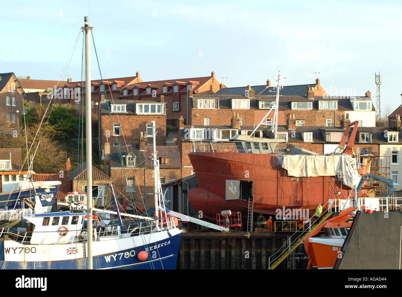 Trawlers in Harbour and Boat Yard at Whitby North Yorkshire England ...