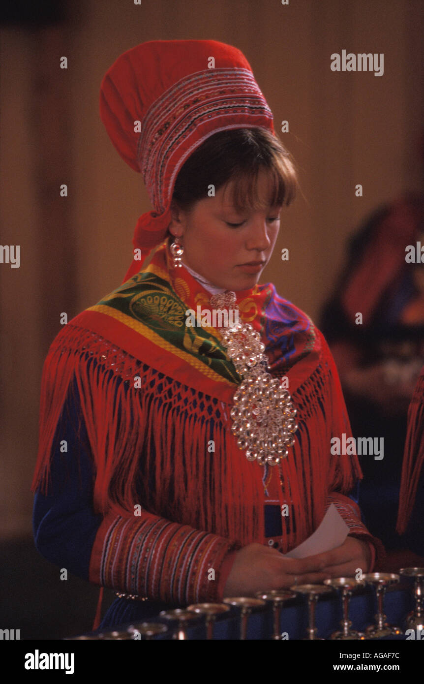Saami girl in traditional costume at her confirmation ceremony in the ...
