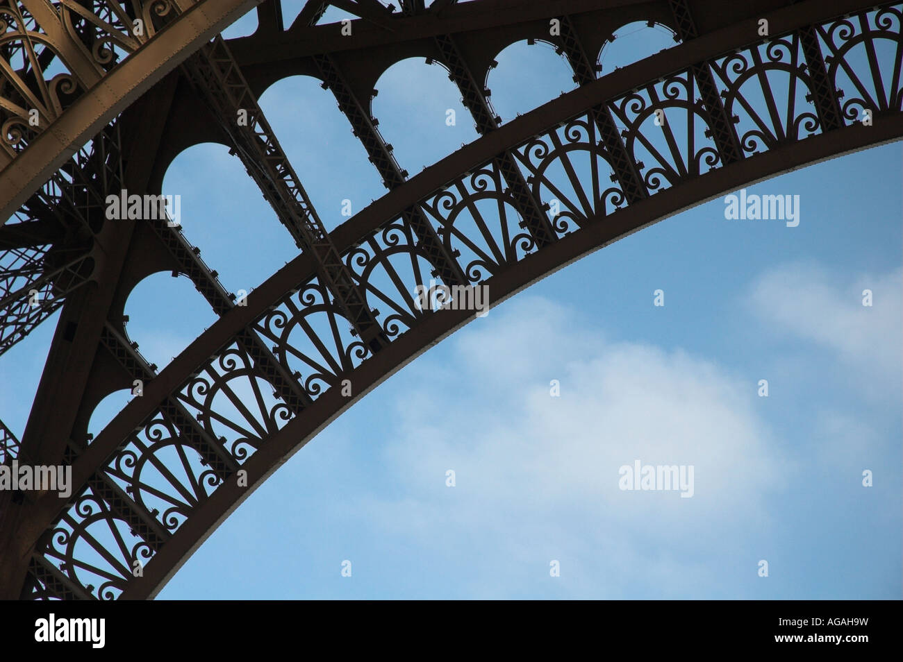 A steel arch forming part of the Eiffel Tower's legs in Paris, France ...