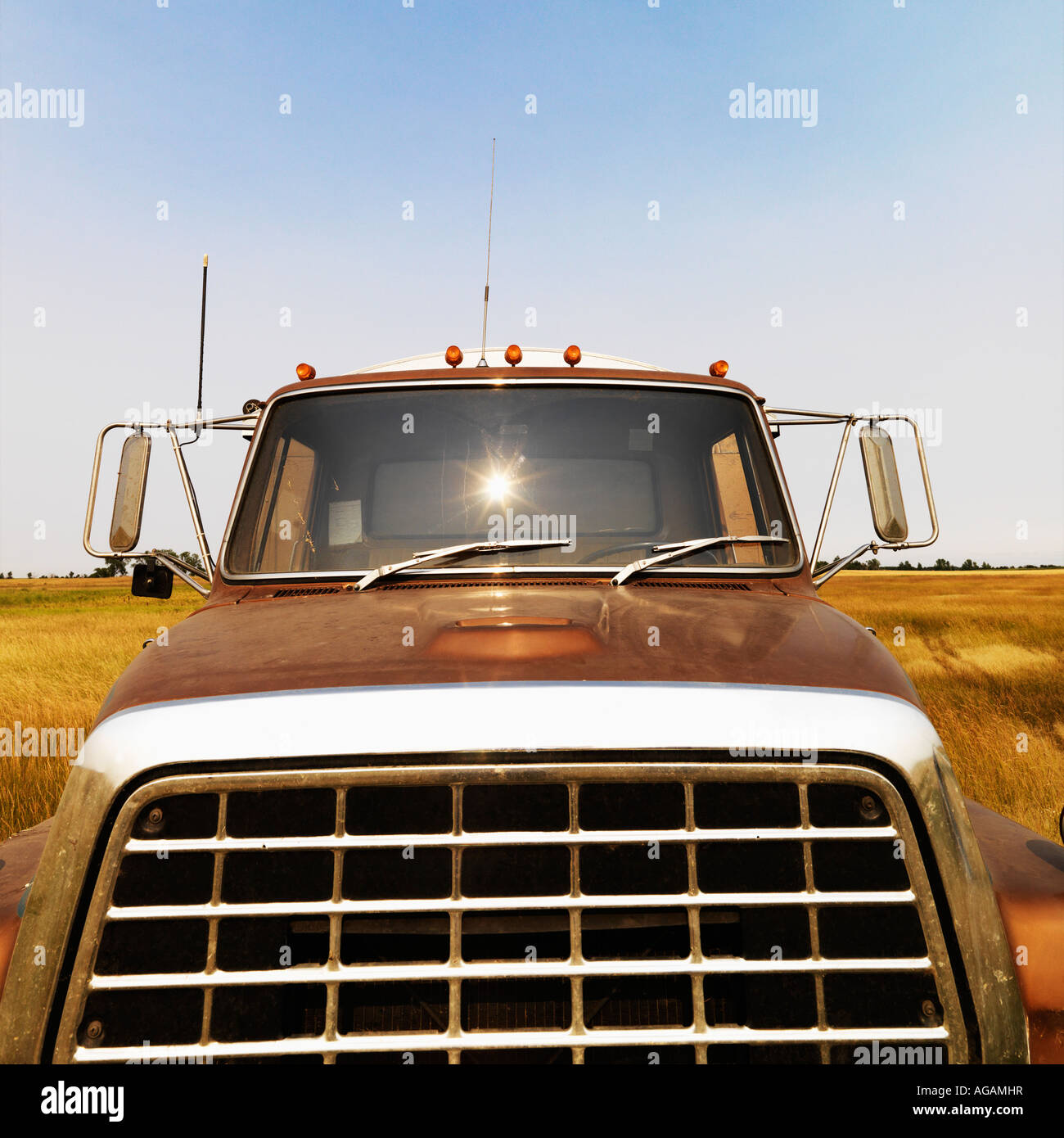 Front view of farm truck in field Stock Photo - Alamy