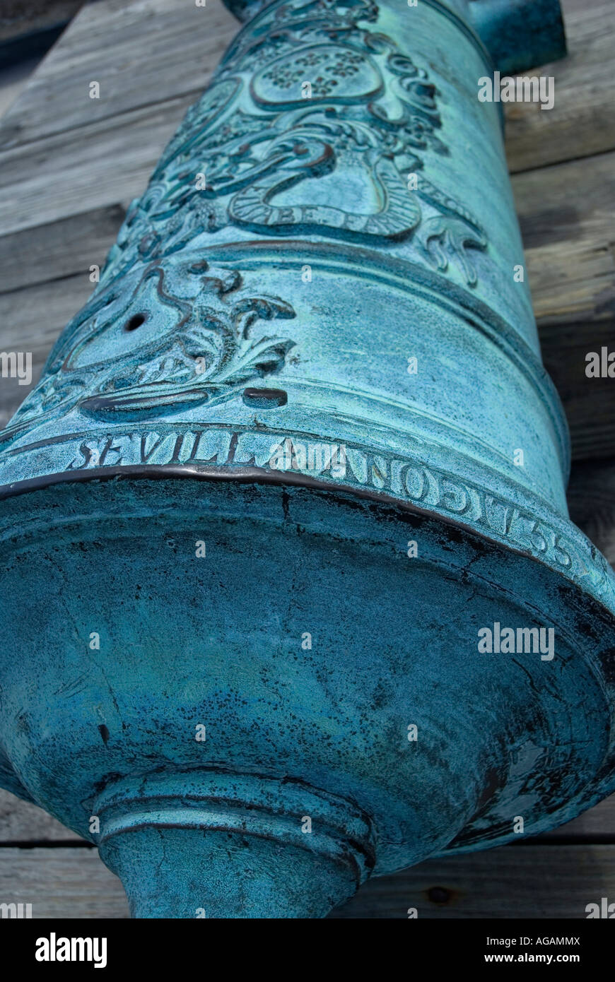 Spanish cannon cast in Sevilla Spain in 1735 sits atop the upper ...