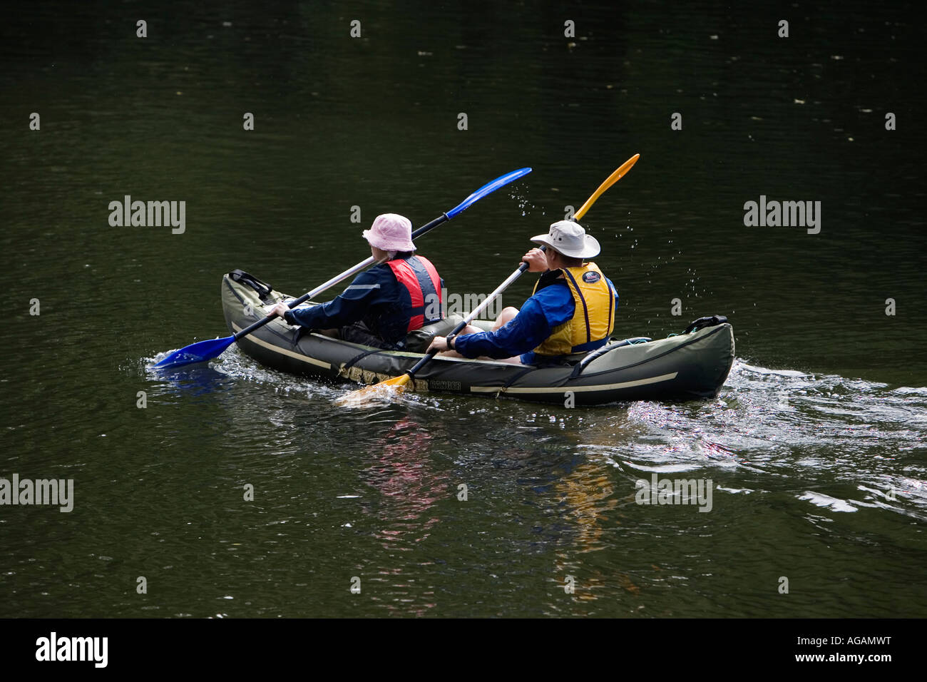 Inflatable kayak on the River Wye near Symonds Yat Gloucestershire UK ...