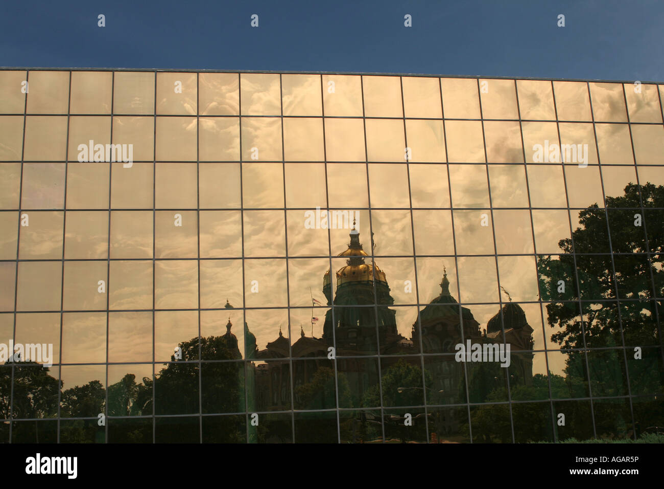 Iowa Capital building reflected in the Henry Wallace office building ...