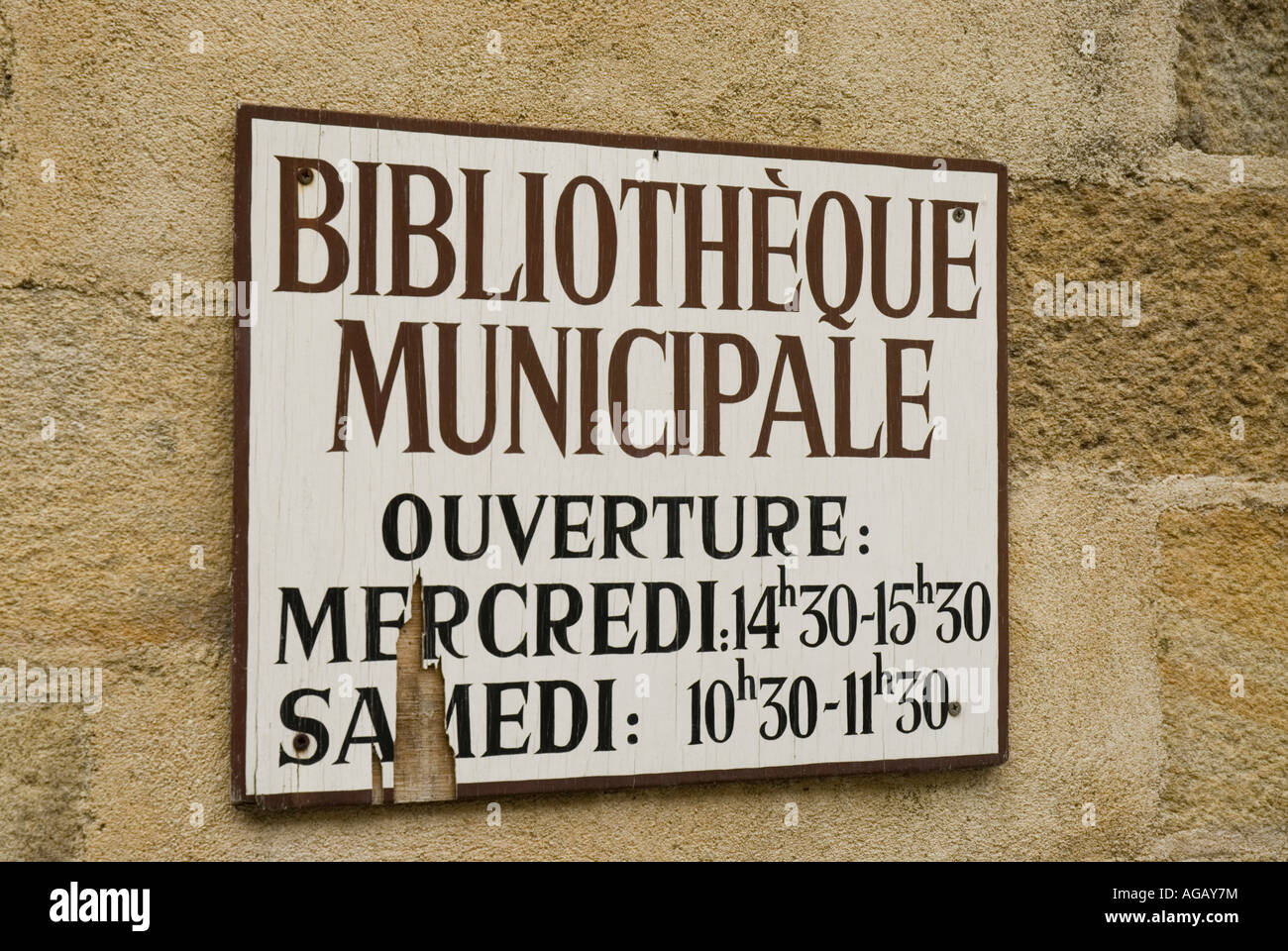 Sign for the Town Library in the 17th century French Town of Rochefort ...