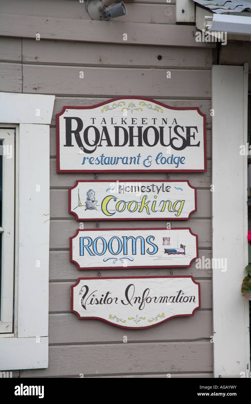 Signs in Historic downtown Talkeetna Alaska Stock Photo - Alamy