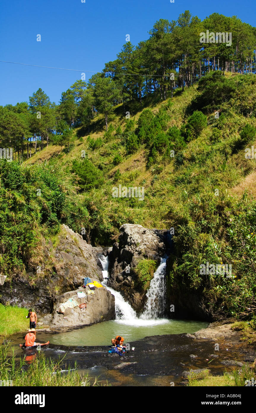 Philippines Luzon Island The Cordillera Mountains Sagada Bokong Small Waterfall People Swimming ...