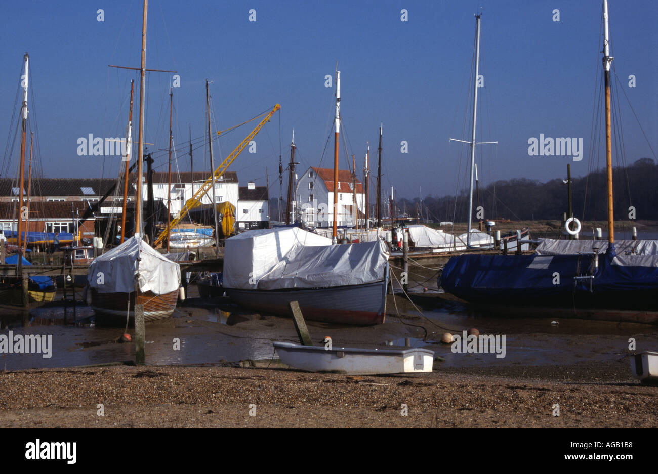 Woodbridge tide mill and boats River Deben Suffolk England Stock Photo ...