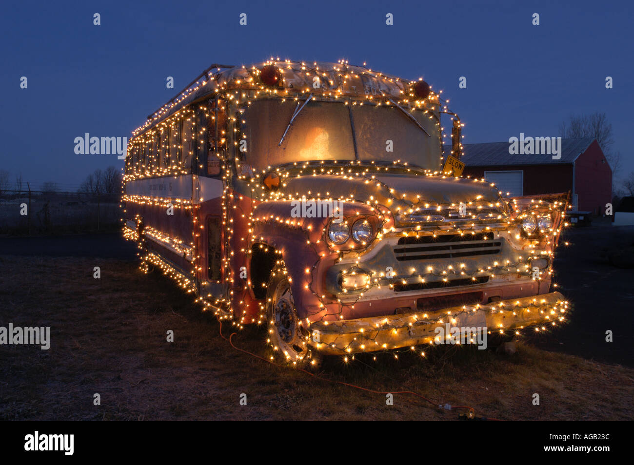 old Chevrolet school bus decorated for Christmas Stock Photo - Alamy