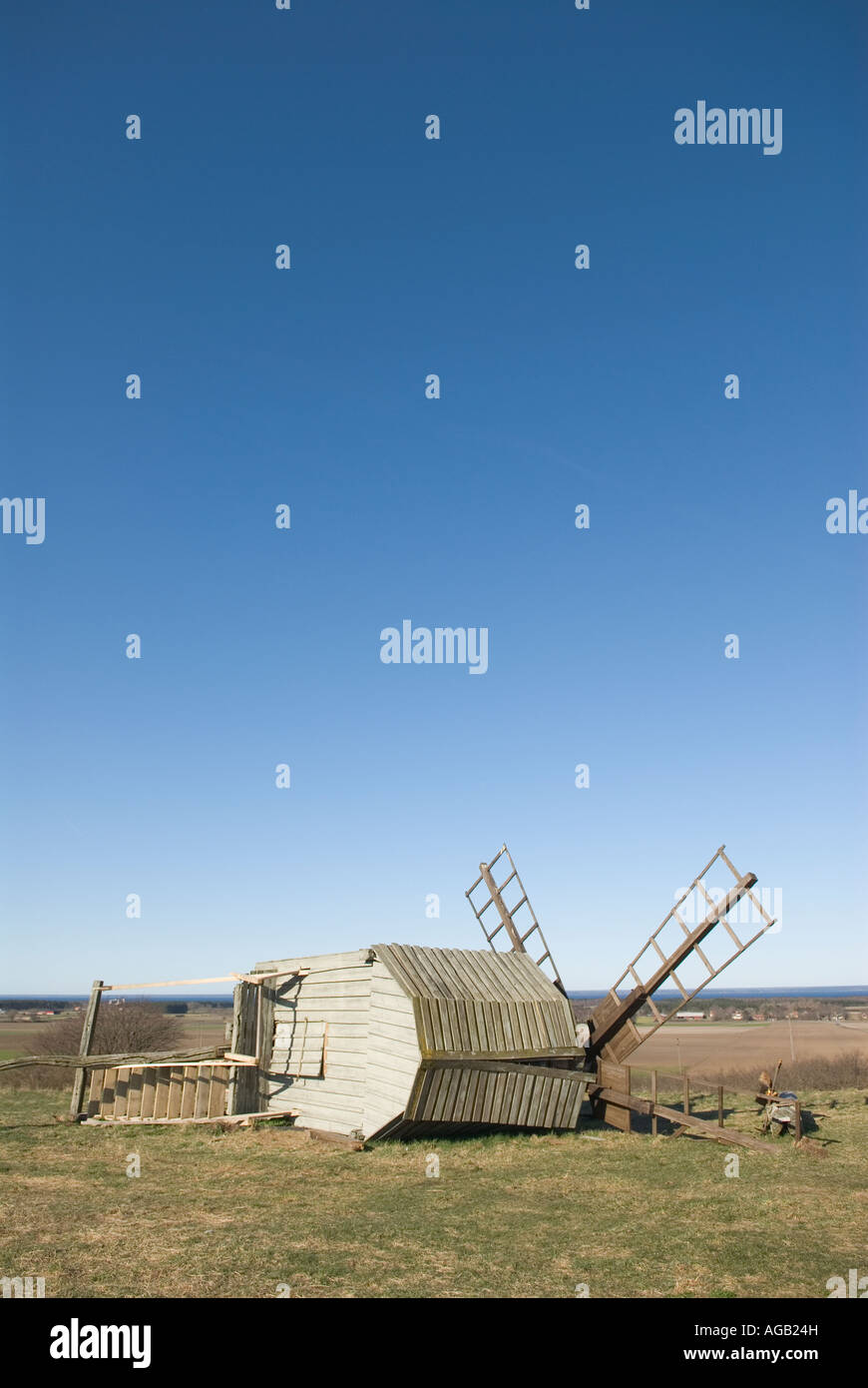 Blown down windmill Stock Photo - Alamy