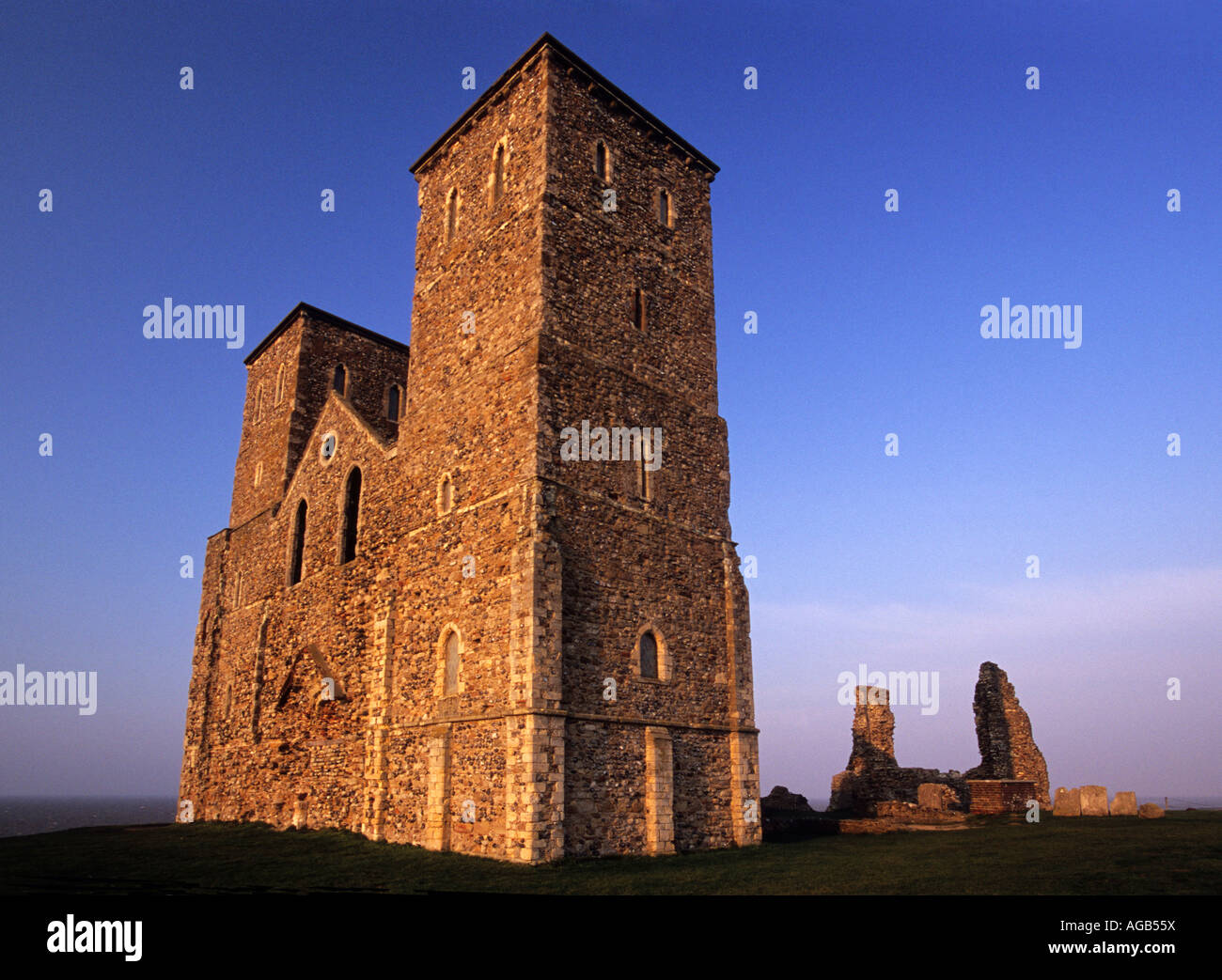 The ruins of Reculver Towers Kent at sunset Stock Photo - Alamy