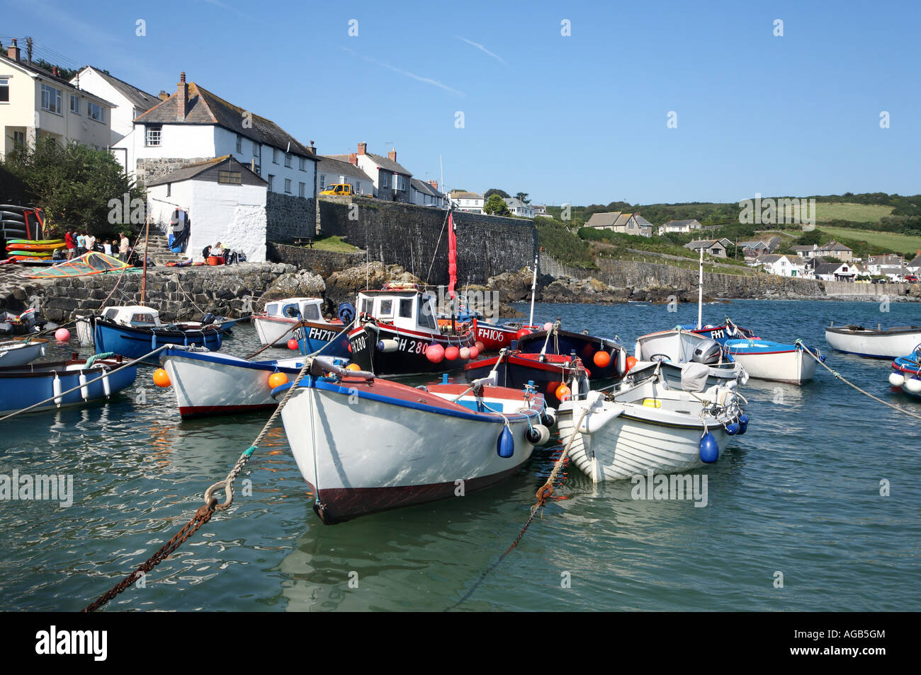 Boats in the harbour at Coverack, Cornwall England UK Stock Photo - Alamy
