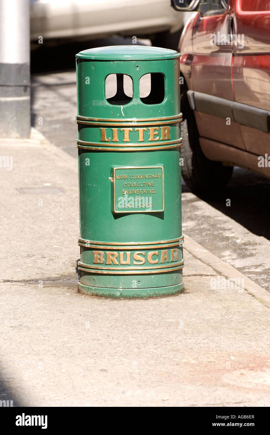 Green litter box, trash can, waste basket on Main Street in Longford ...