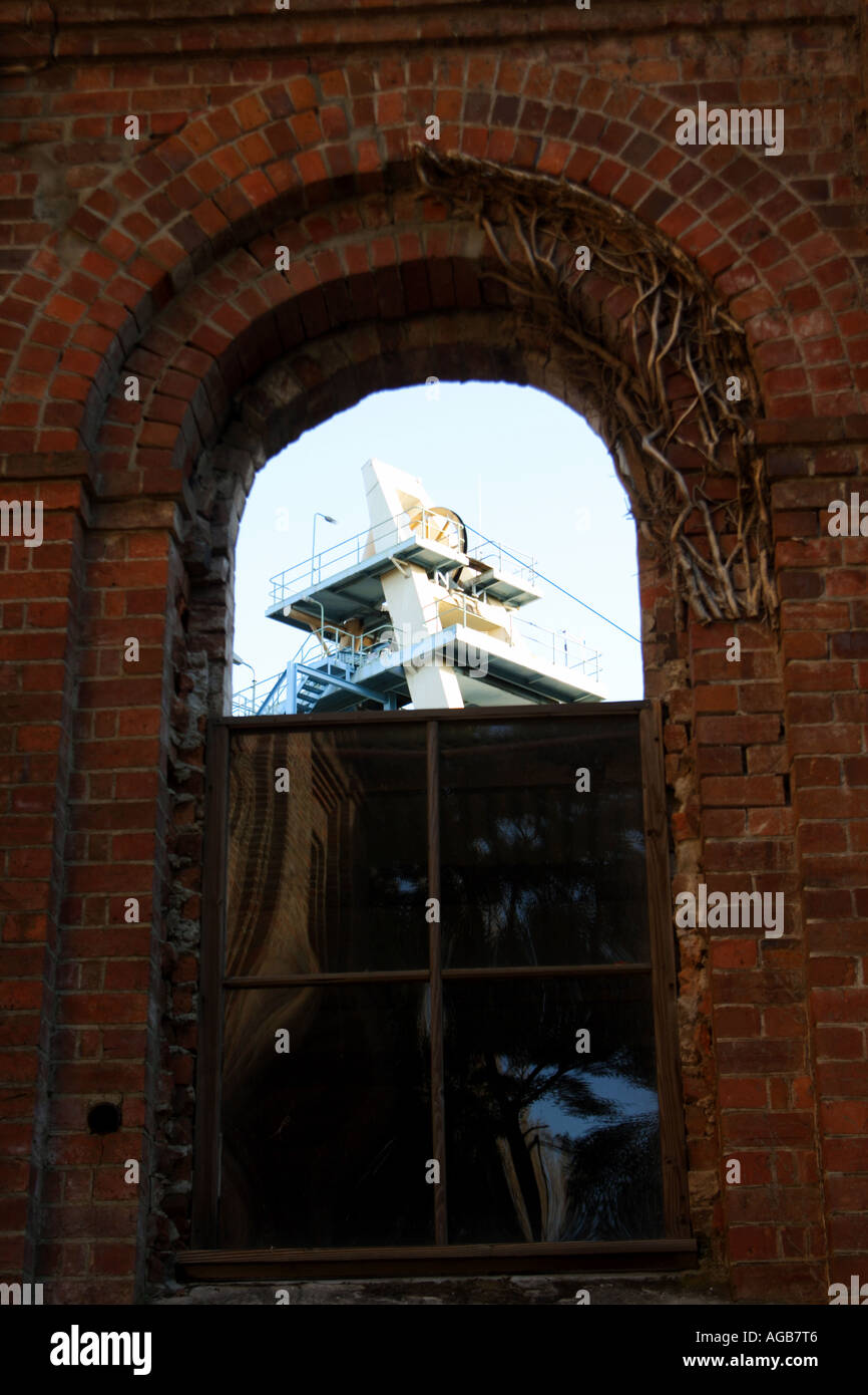 TOP OF BEACONSFIELD GOLD MINE SHAFT THROUGH BRICK WINDOW VERTICAL ...